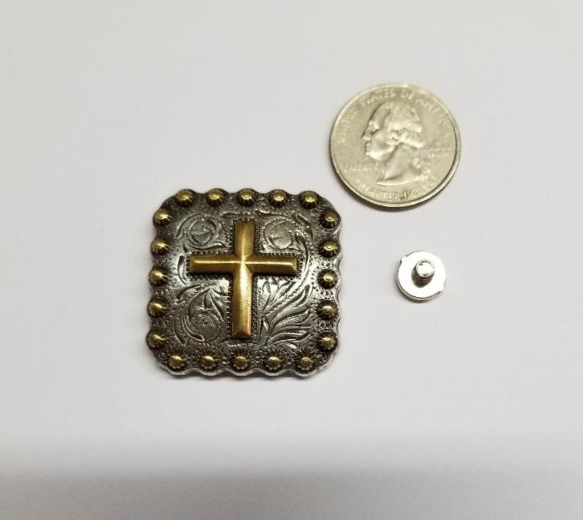 Square Berry Concho With Cross Silver Concho Silver and Gold | Etsy