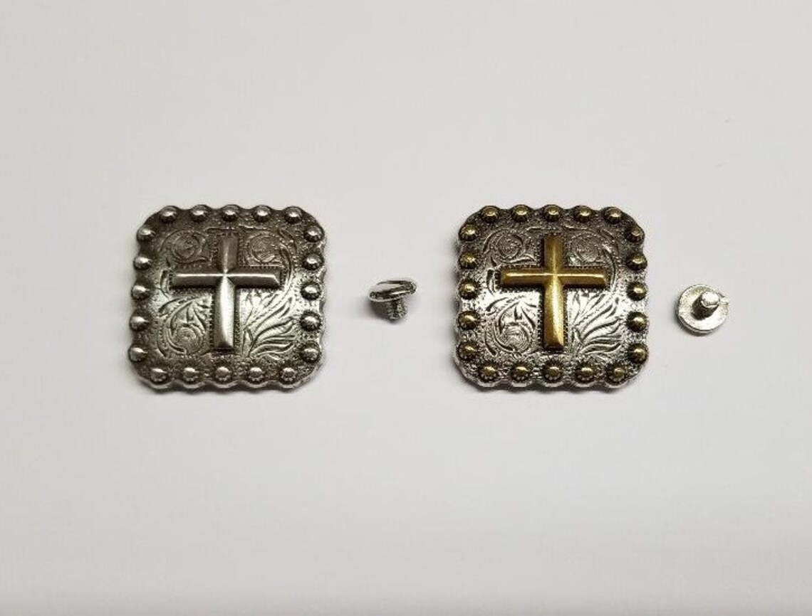 Square Berry Concho With Cross Silver Concho Silver and Gold - Etsy