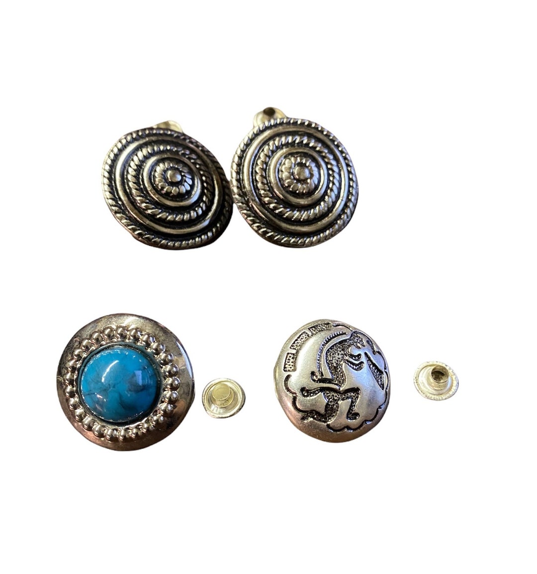 Round Silvertone Rivet Back Conchos, Concho, Rope Concho, Stone Concho ...