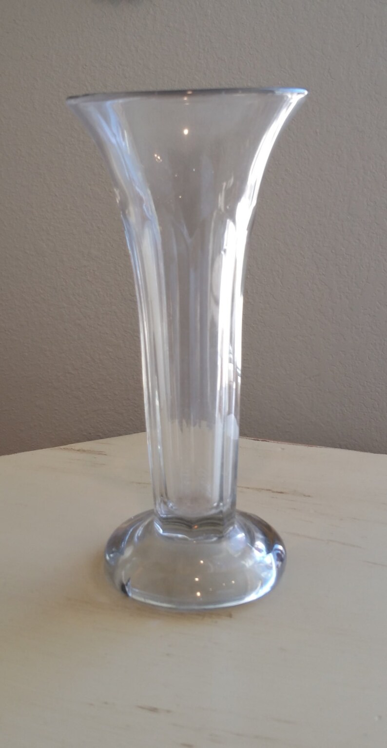 Vintage Clear Pressed Glass Vase, Flared Glass Vase, Vintage Vase ...