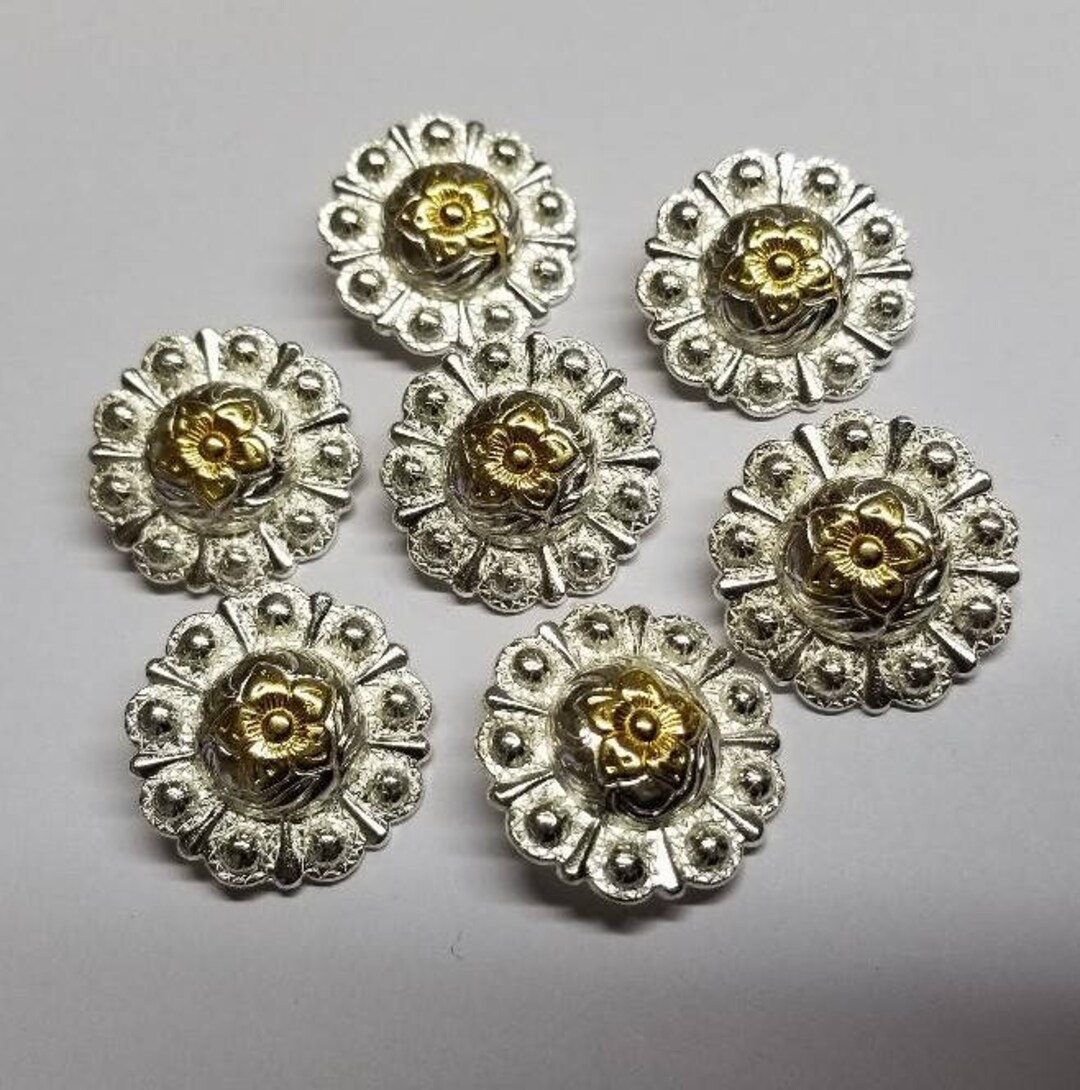 Silver Tone Conchos With Gold Floral Center, Silver Berry Conchos ...