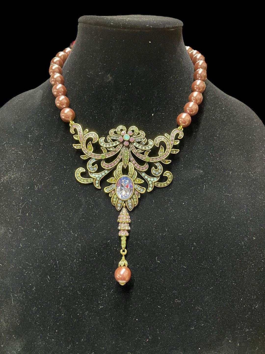 Heidi Daus Necklace “art Nouveau" Simulated Pearl Drop Gold Tone ...