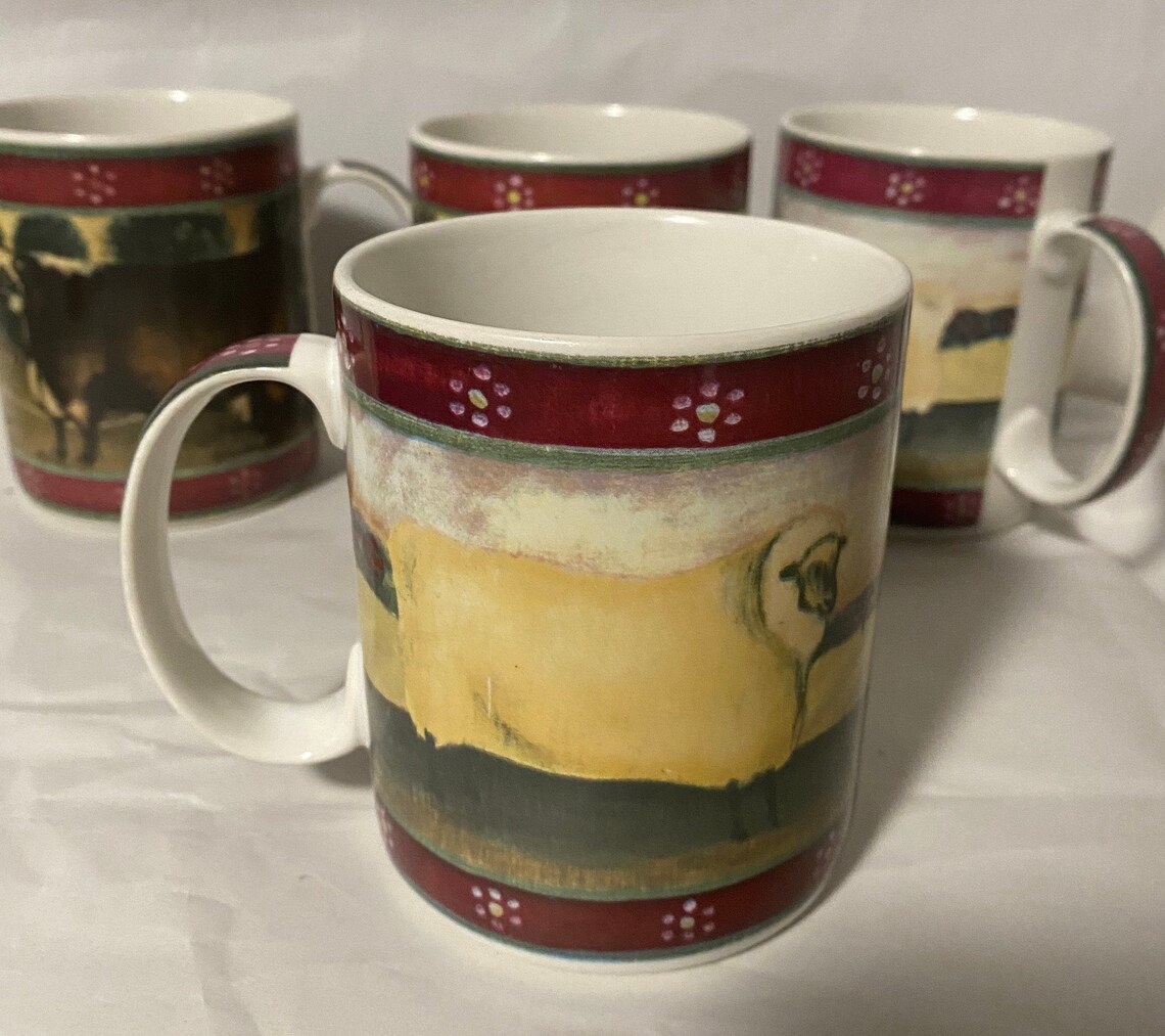 1995 Block Country Animals Farm Mugs Cups Sheep Pig Cow Gear - Etsy