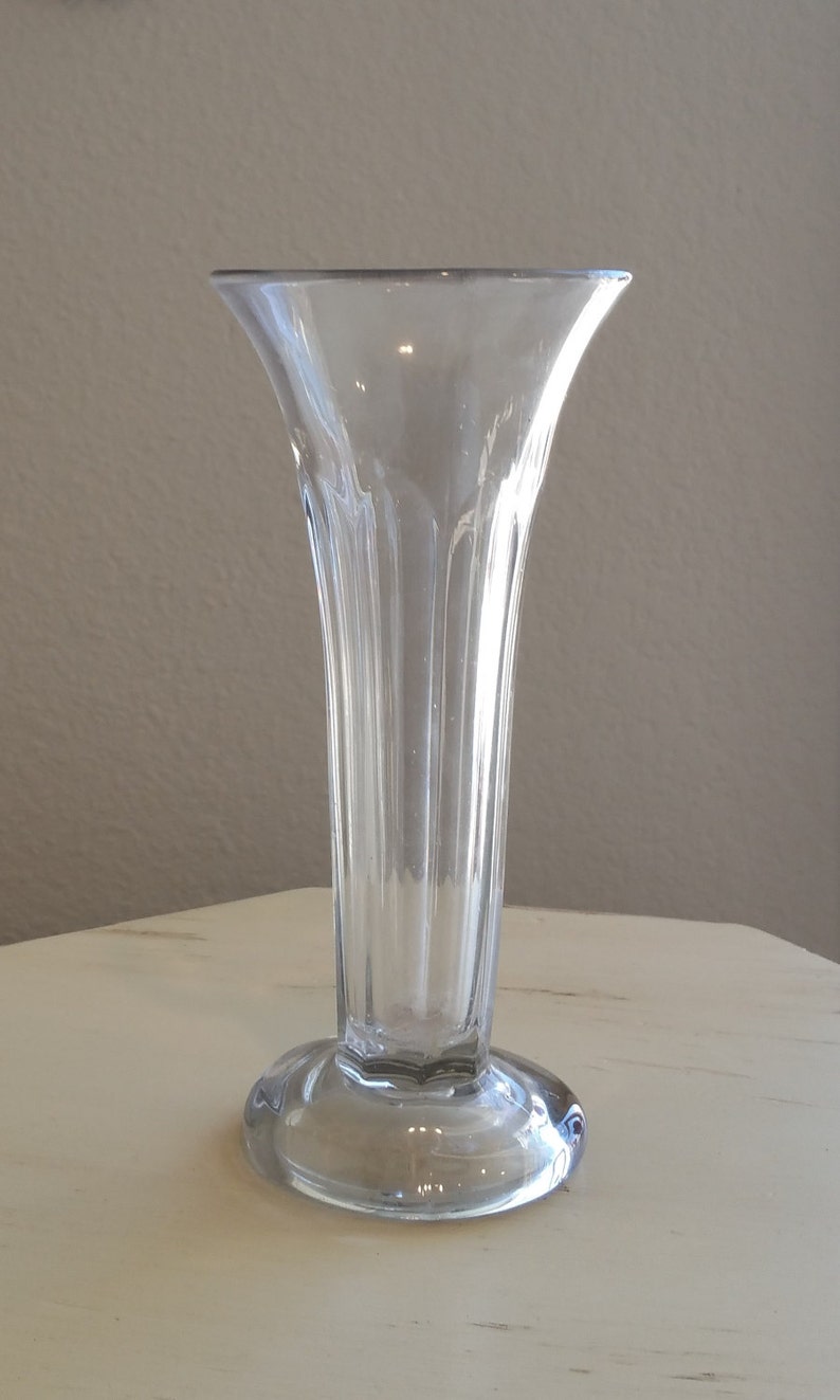 Vintage Clear Pressed Glass Vase, Flared Glass Vase, Vintage Vase ...
