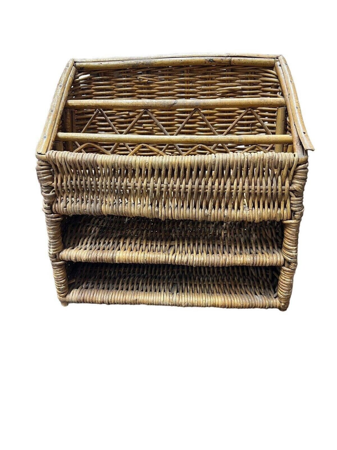 Wicker Rattan Desk Top Organizer Letter Tray Holder Boho Cane Material ...