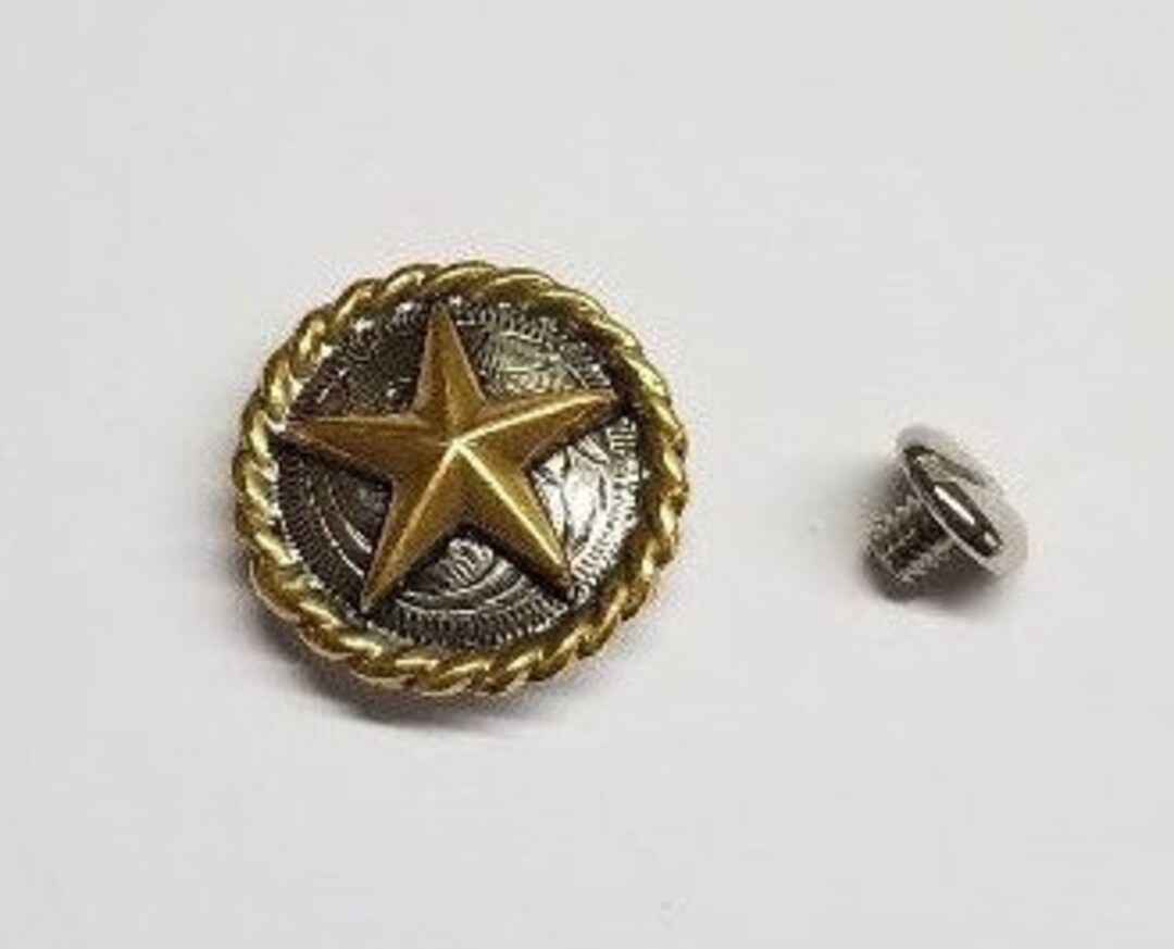 Silver and Gold Tone One Inch Concho With Star and Rope, Screwback ...