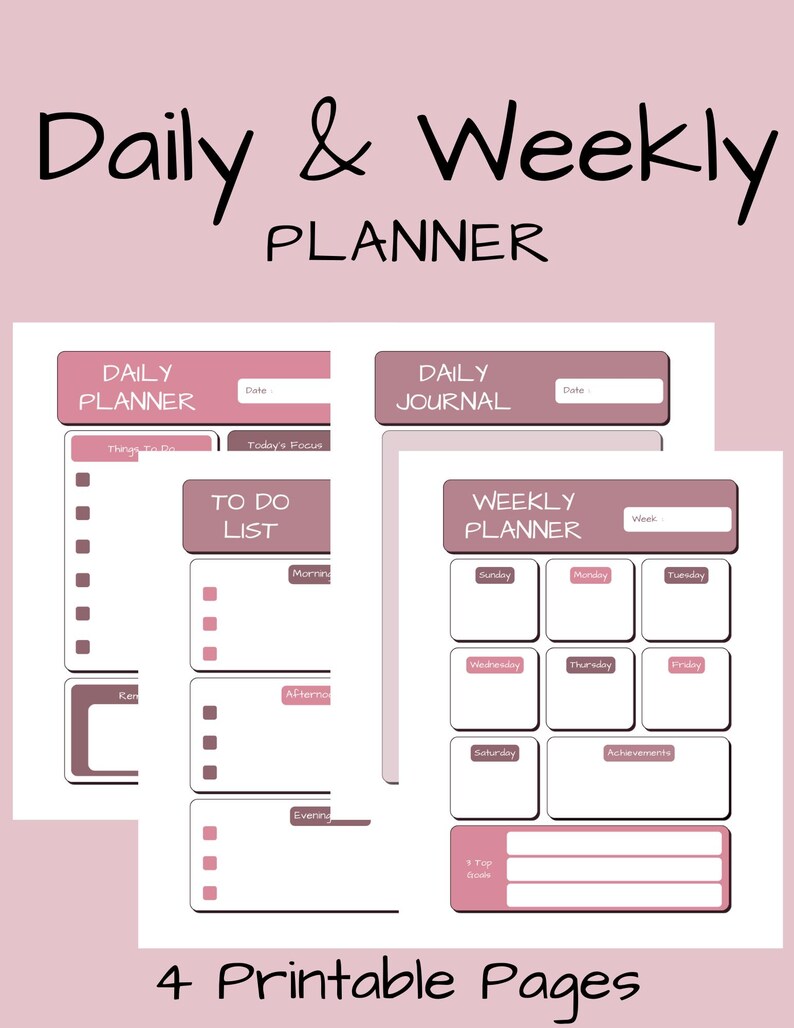Basic Daily and Weekly Printable Planner - Etsy