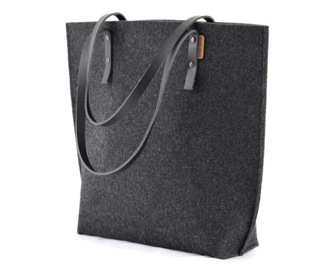 Felt Tote Bag With Leather Handles Minimalist Felt Handbag - Etsy