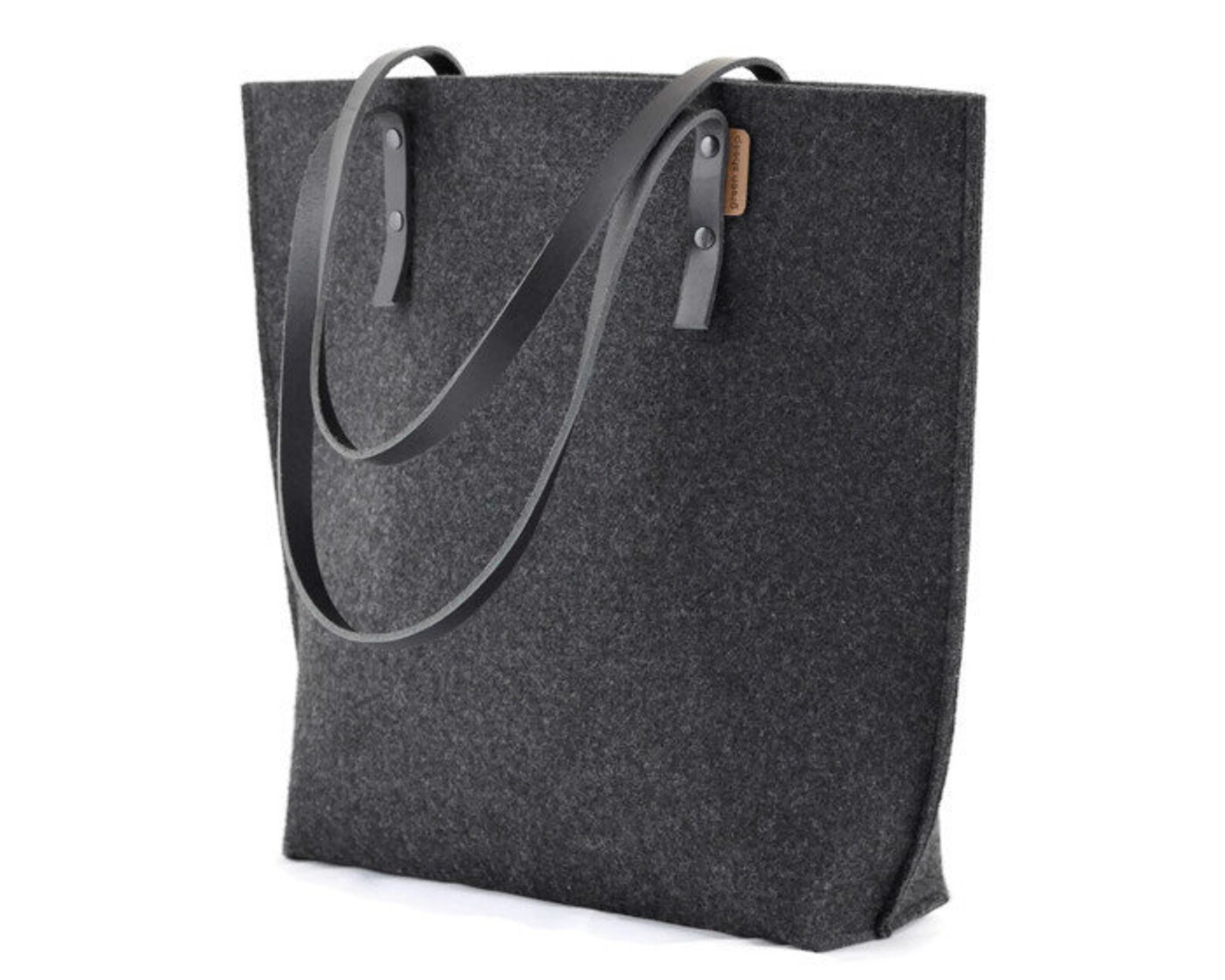 Felt Tote Bag With Leather Handles, Minimalist Felt Handbag, Leather ...