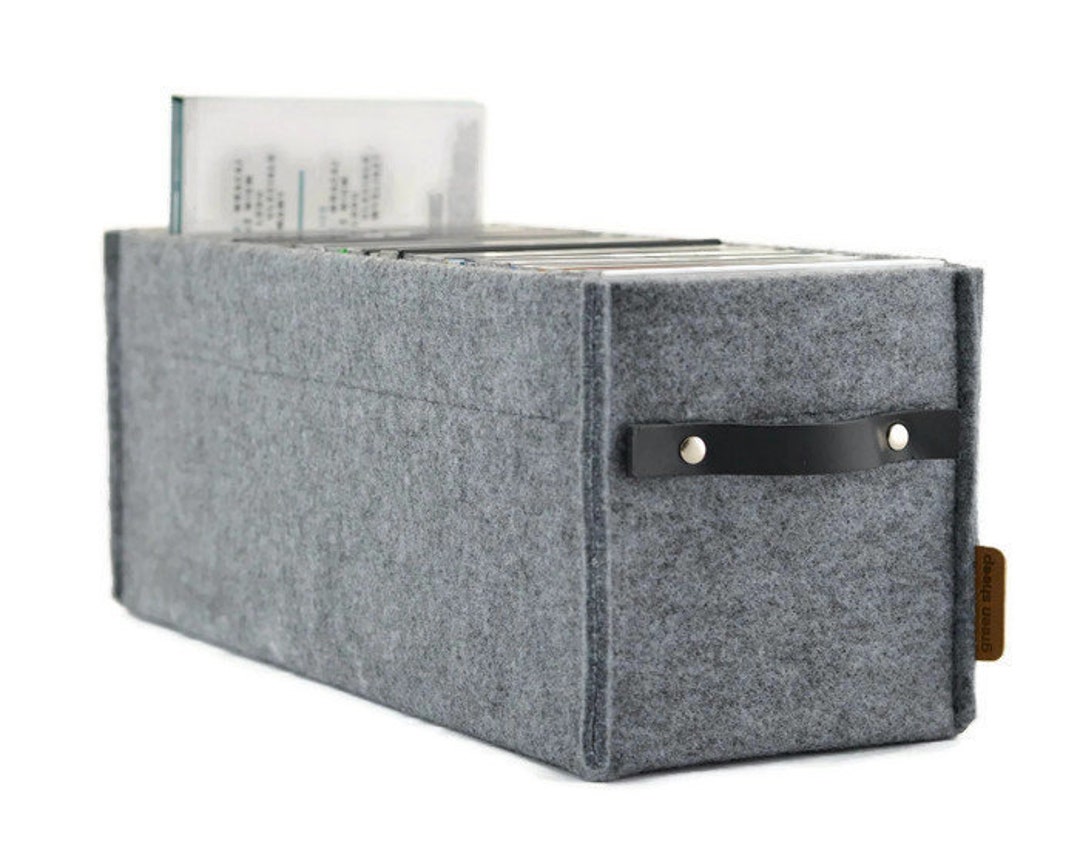 CD Box With Leather Handle, Felt Basket, CD Storage, Minimalist ...