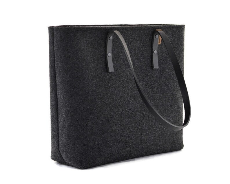 Felt bag with leather handles and zipper closure minimalist | Etsy