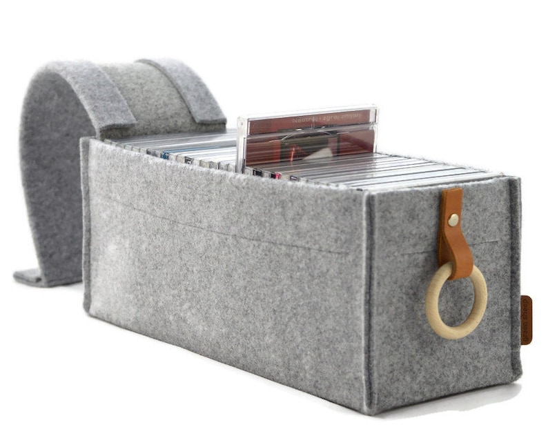 CD Storage Box With a Flap Wooden Ring and Leather Handle | Etsy