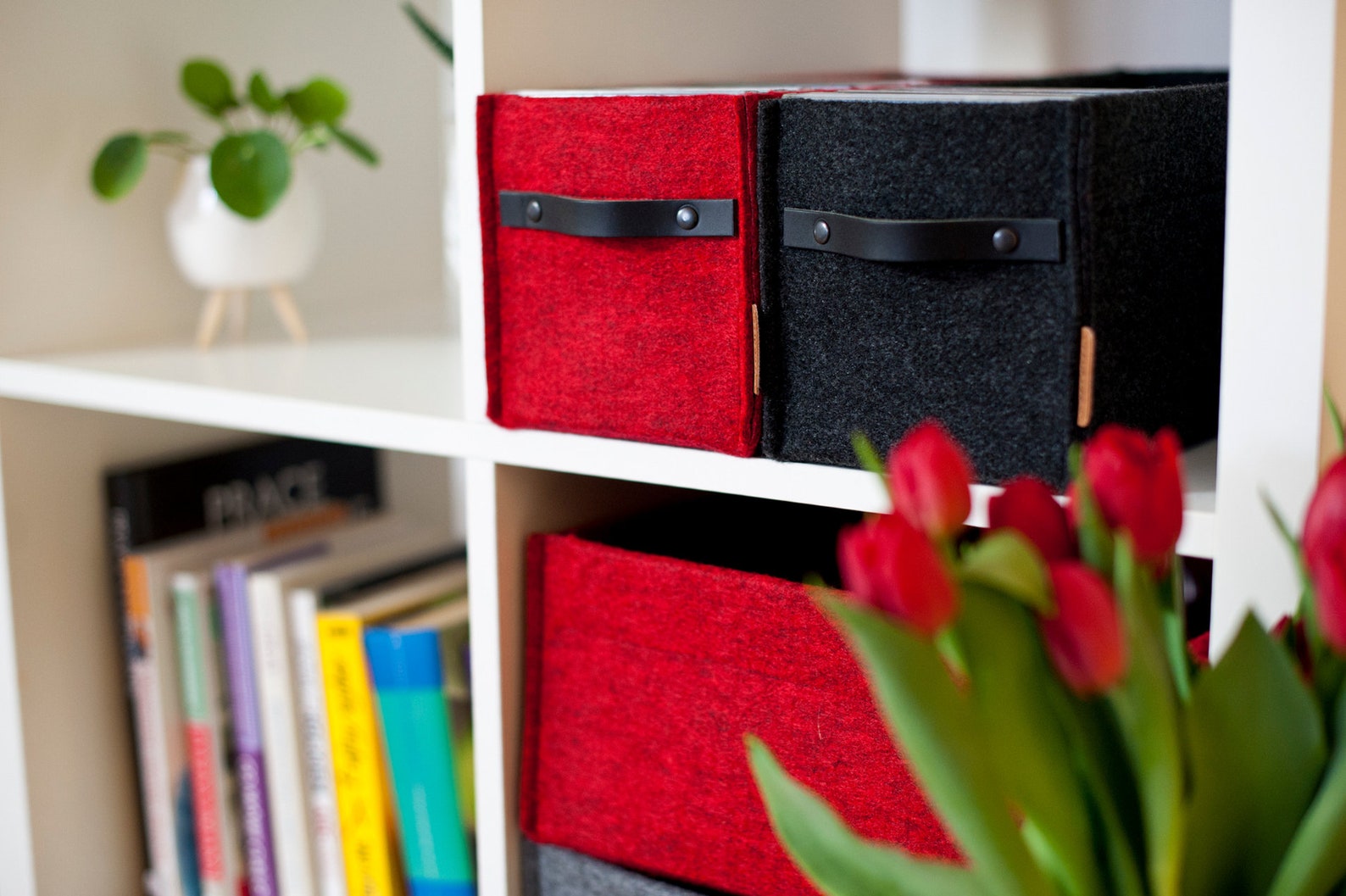 CD Storage Box With Leather Handle Felt Basket Minimalist - Etsy