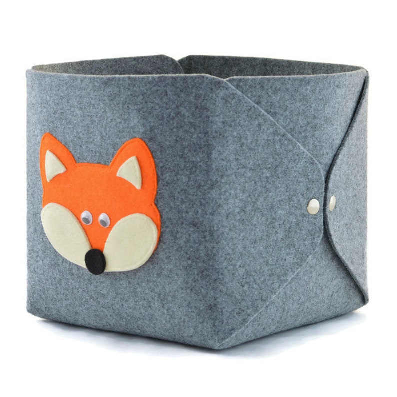 Toys Storage Basket Fox Felt Box Felt Bin Storage Box Grey - Etsy