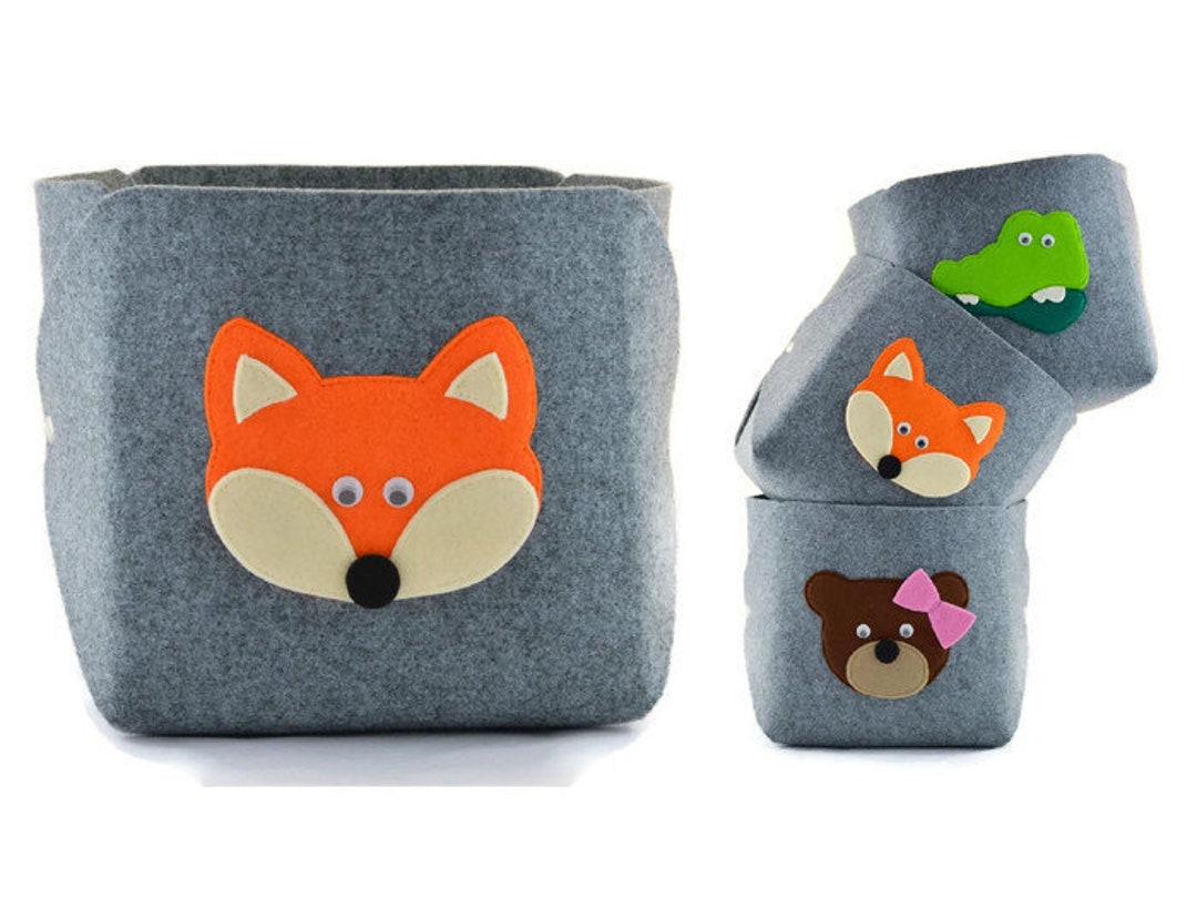 Toys Storage Basket, Fox Felt Box, Felt Bin, Storage Box, Grey With ...
