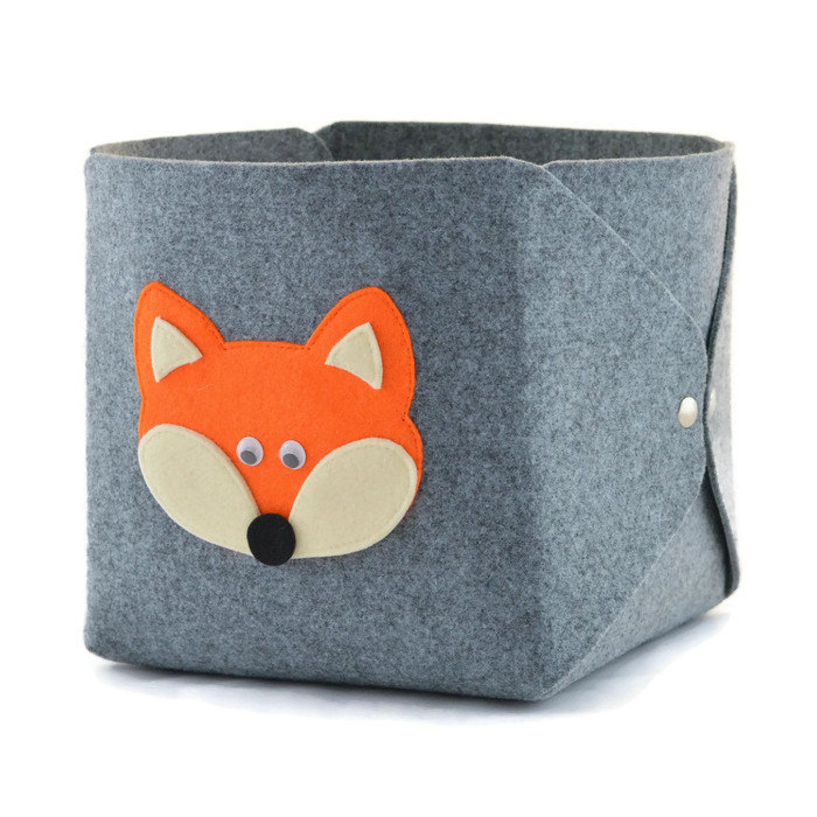 Toys Storage Basket, Fox Felt Box, Felt Bin, Storage Box, Grey With ...