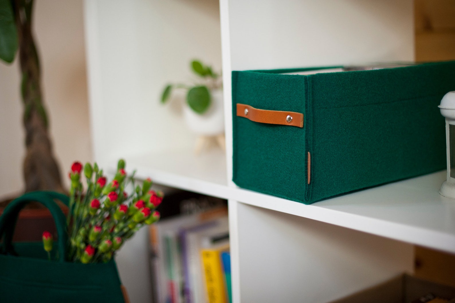 CD Storage Box With Leather Handle Felt Basket Minimalist - Etsy