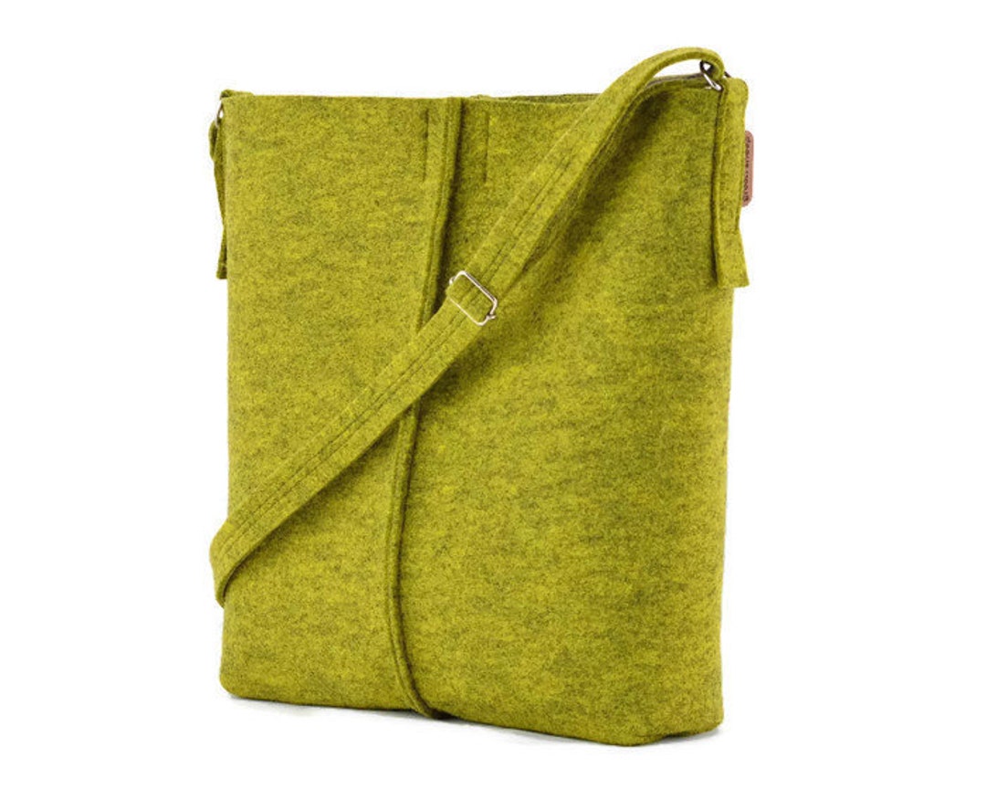 Crossbody Felt Purse, Lime Green Bag, Minimalist Handbag, Medium Size ...