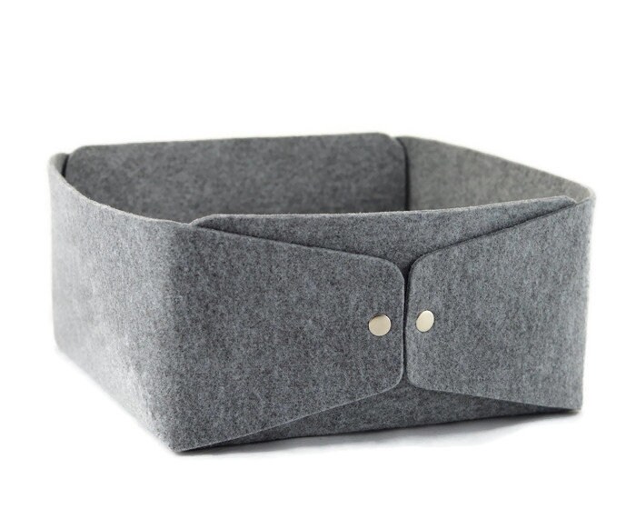 Basket for Ikea Shelf, Low Box for Ikea Kallax, Gray Felt Storage Bin ...
