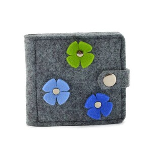 Floral Blue Girls Wallet, Kids Felt Coin Purse, Colorful Flowers and ...