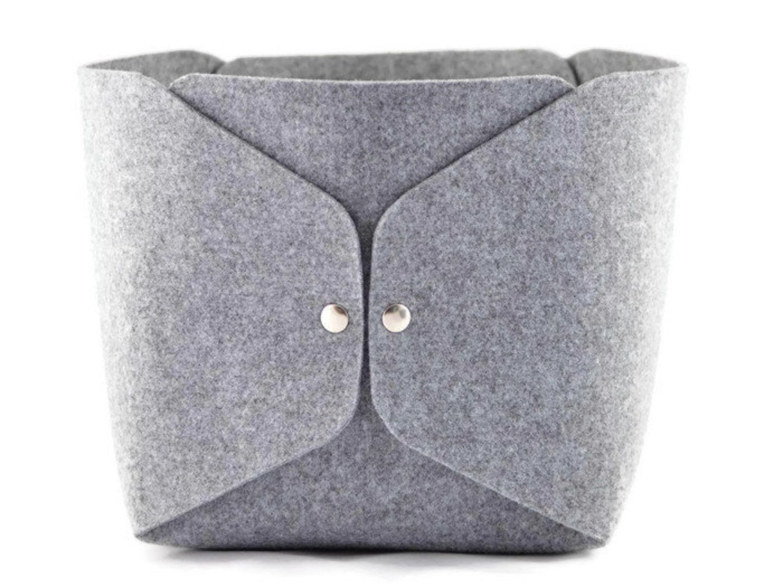 Large storage basket high gray felt storage bin felt bin | Etsy