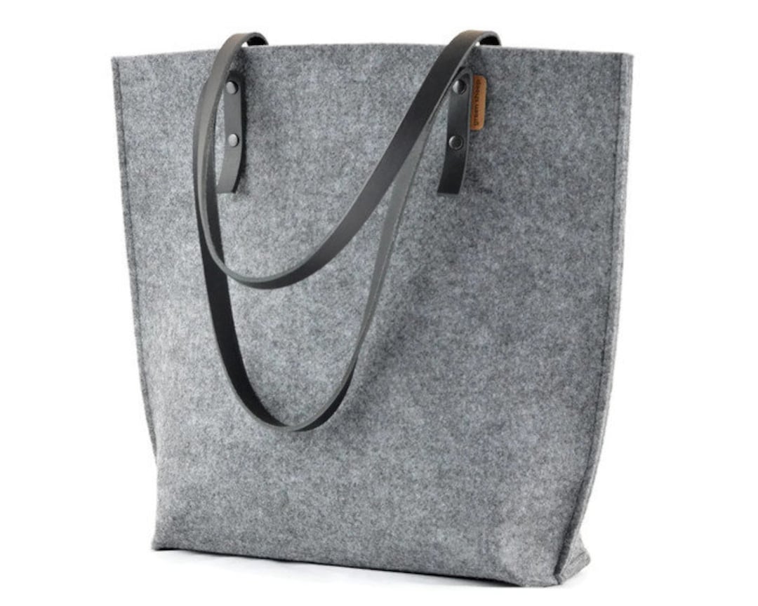 Felt Tote Bag With Leather Handles, Minimalist Felted Large Bag ...