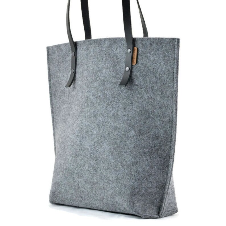 Felt Tote Bag With Leather Handles Minimalist Felted Large | Etsy