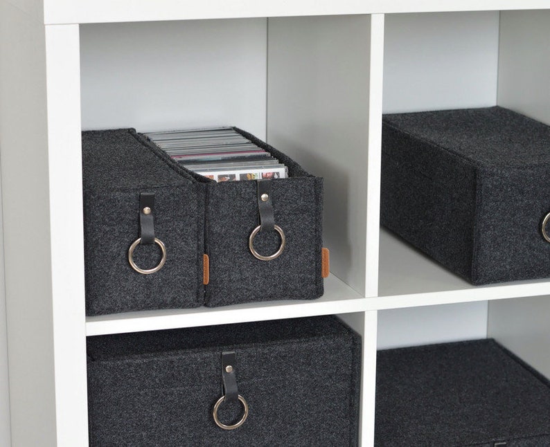 CD Storage Box With Wooden and Leather Handle, Felt Basket, Boho Basket ...