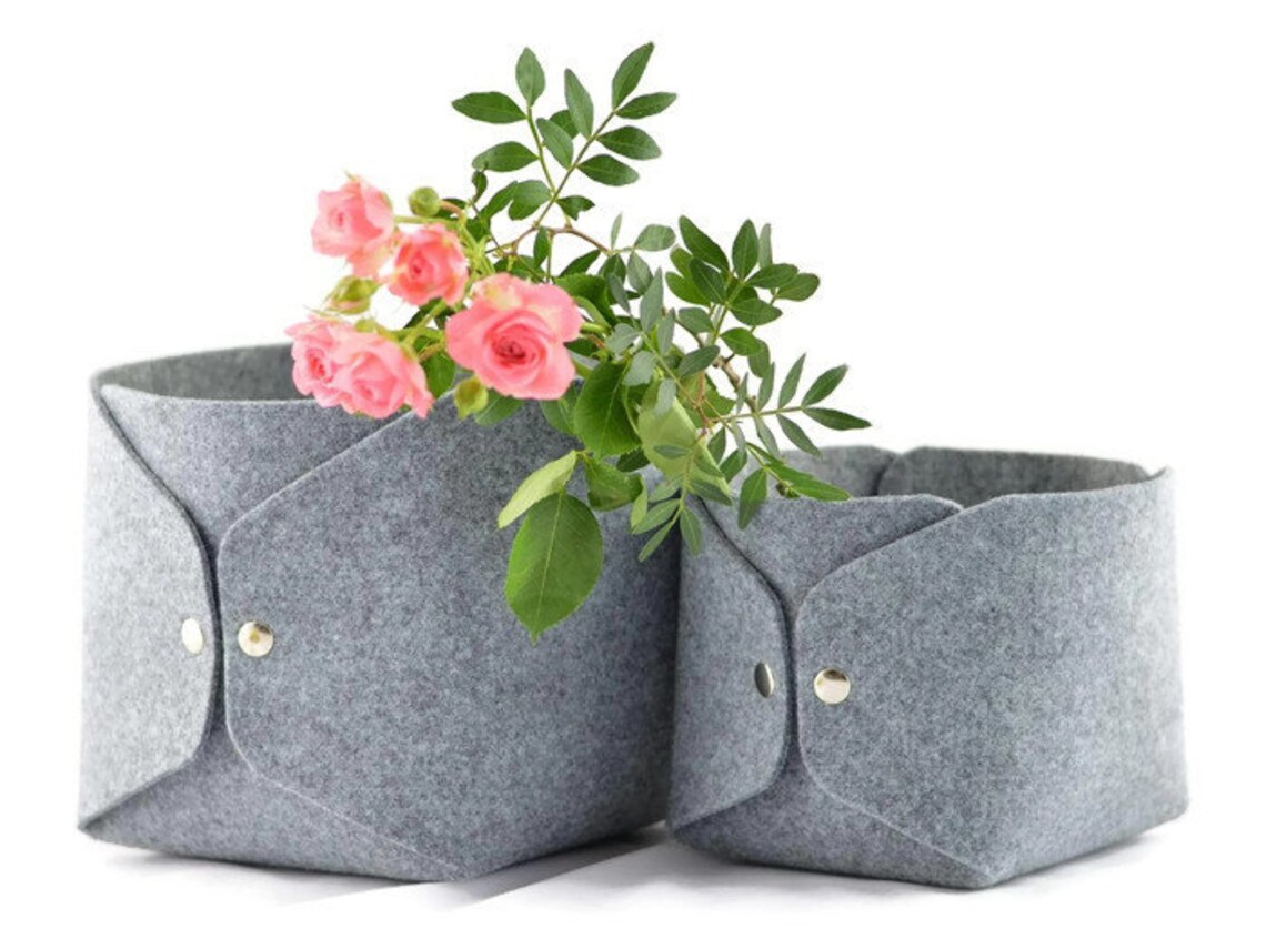 Storage Basket, High Medium Grey Felt Storage Bin, Felt Bin, Basket ...