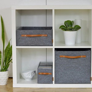 CD Box With Leather Handle, Felt Basket, CD Storage, Minimalist ...