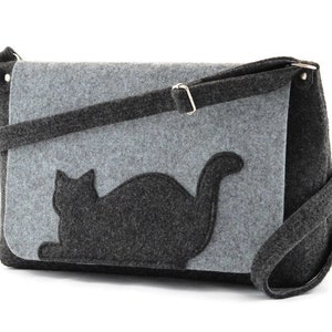 Felt Purse With Cat, Gray Medium Size Felt Crossbody Bag With Kitty ...