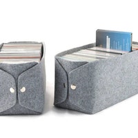 CD Storage Box With Leather Handle, Felt Basket, Minimalist ...