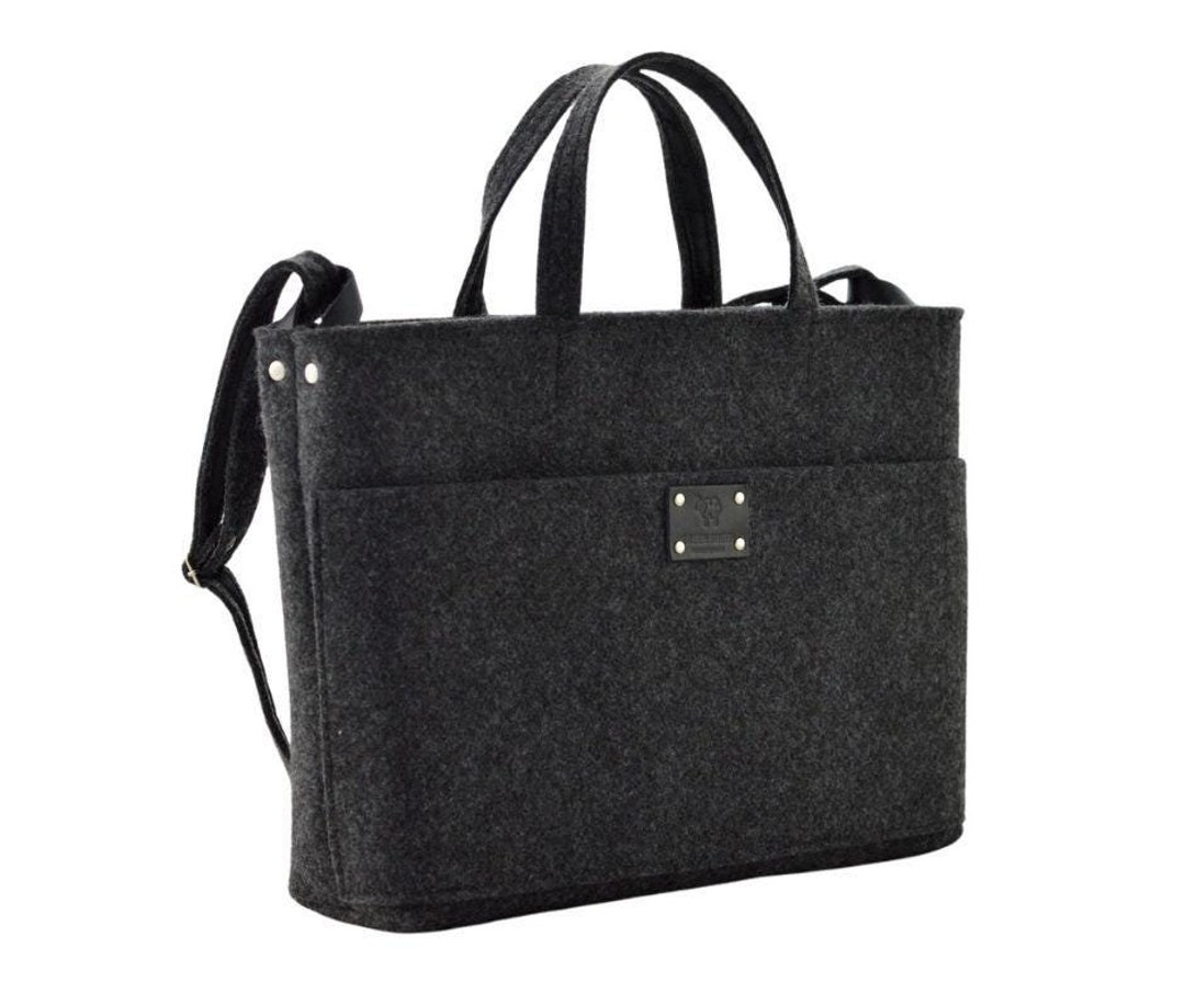Large Felt Bag With Leather Handles and Long Strap, Crossbody Work Bag ...