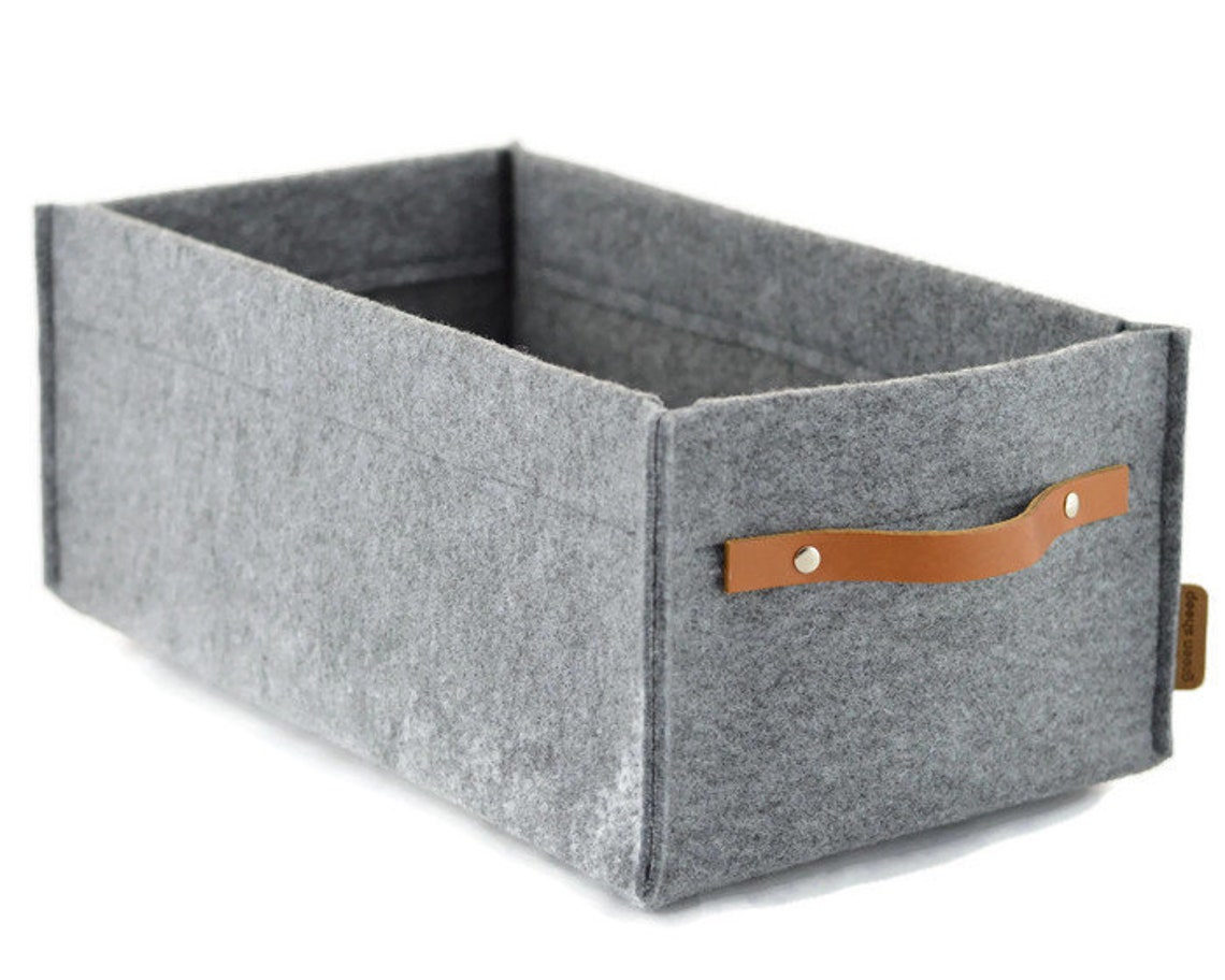 DVD Storage Box With Leather Handle Felt Basket Minimalist | Etsy