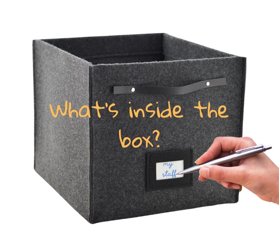 Label Storage Box, Felt Basket With Leather Handle and Window for ...