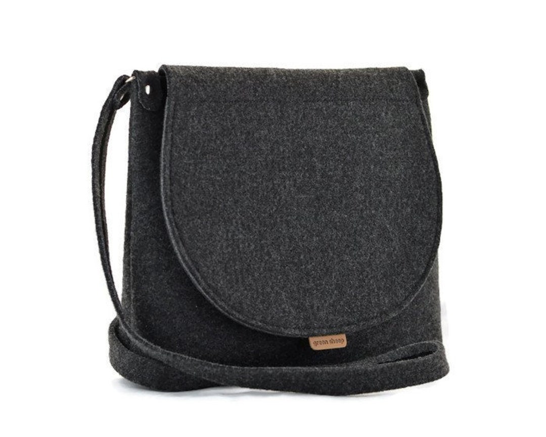 Crossbody Felt Minimalist Purse, Medium Size Dark Gray Felted Handbag ...