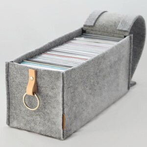 Felt Basket With Cover, CD Storage Box With Metal Ring, Leather Handle ...