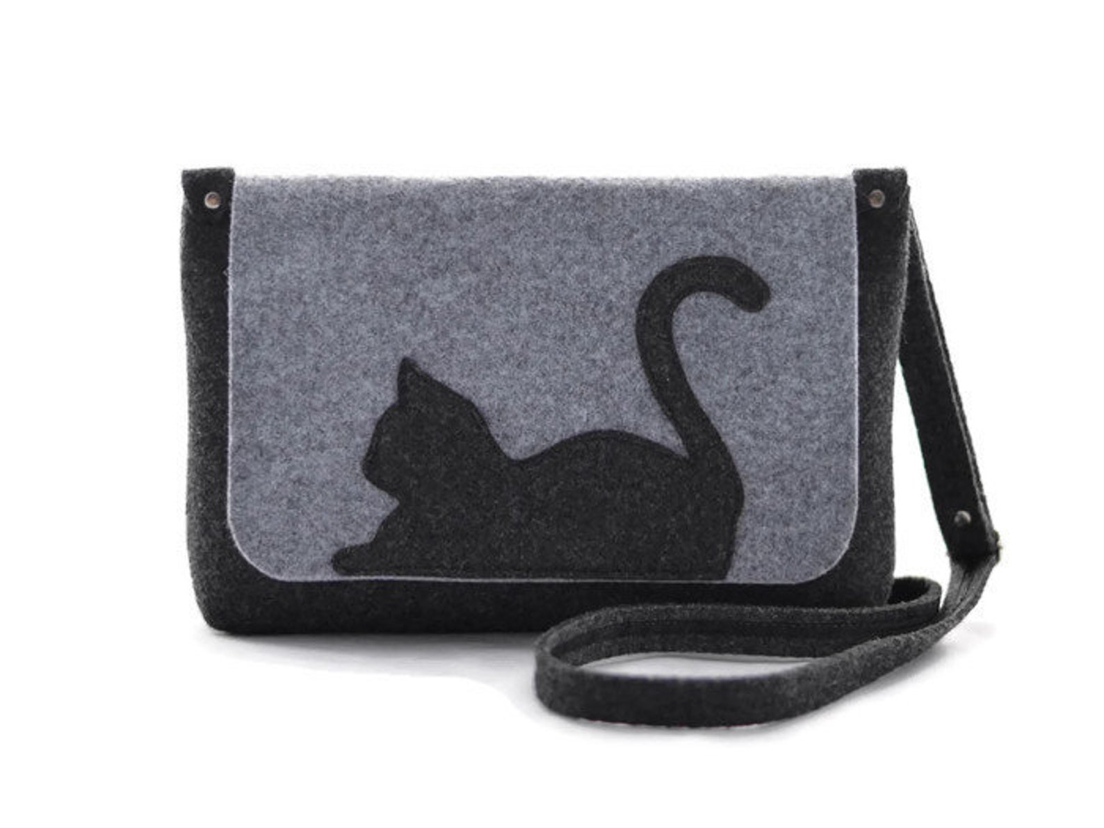 Felt Purse With Cat Grey Medium Size Felt Bag With a Cat, Kitty, Cross ...
