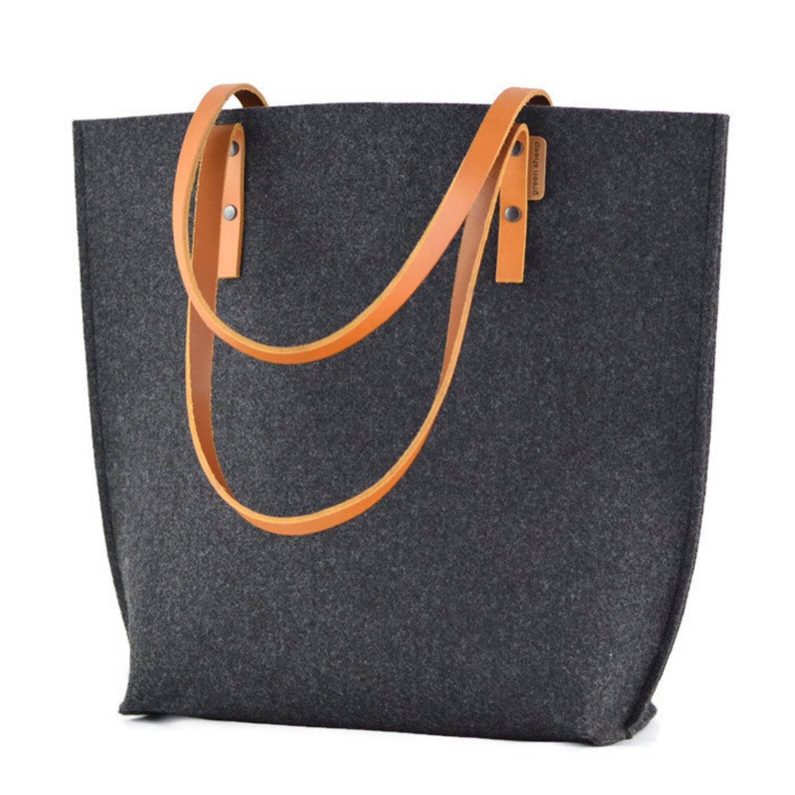 Felt Bag With Leather Handles, Minimalist Felt Handbag, Felt Tote ...