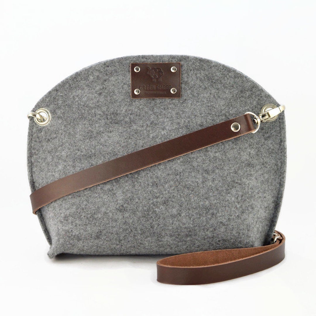 Felt Bag With Leather Strap, Small Size Crossbody Purse, Felt Crossbody ...