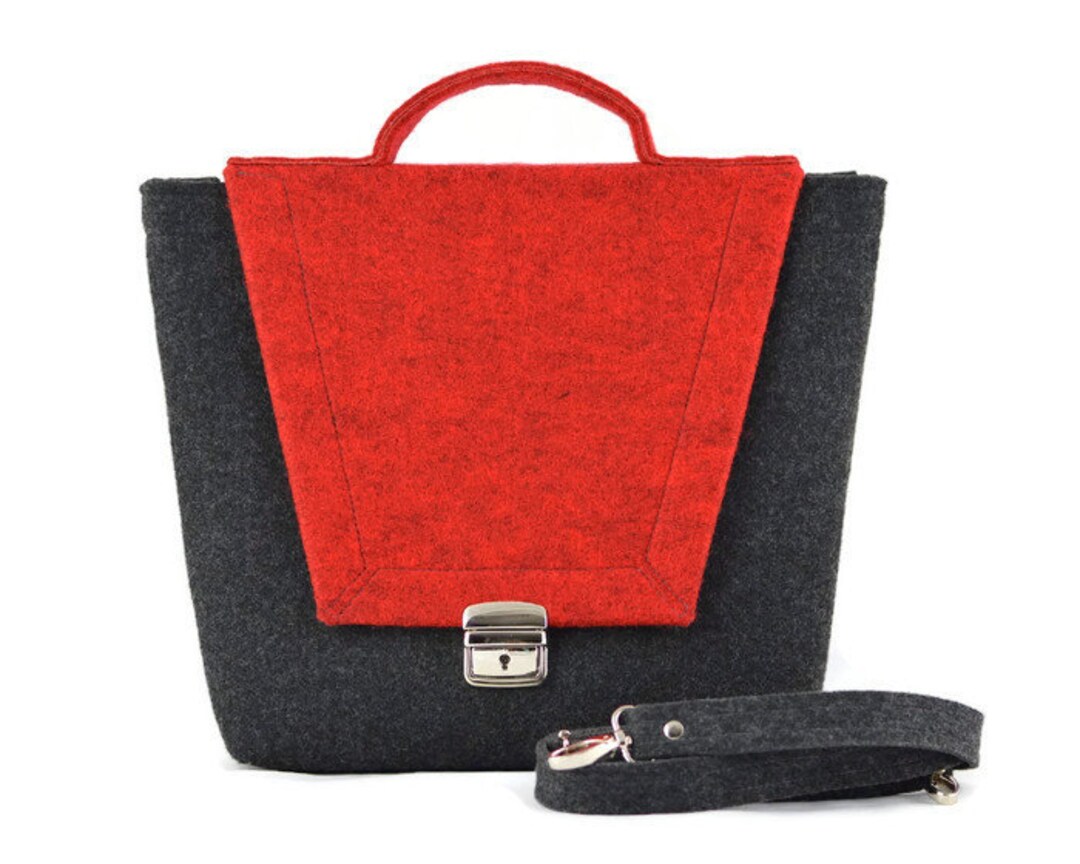 Minimalist Felt Red Bag, Felted Handbag, Trapezoid Purse, Modern ...