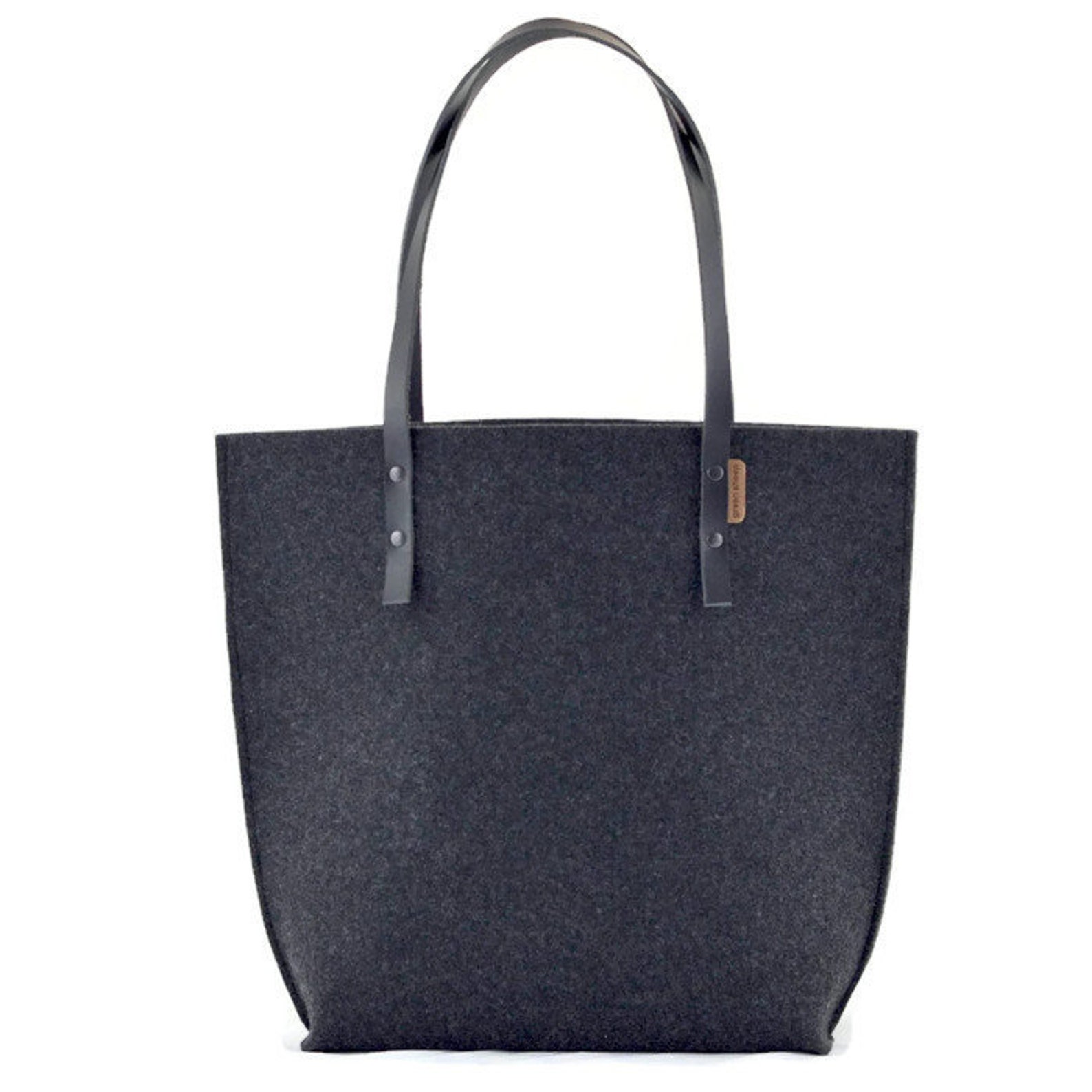 Felt Tote Bag With Leather Handles, Minimalist Felt Handbag, Leather ...