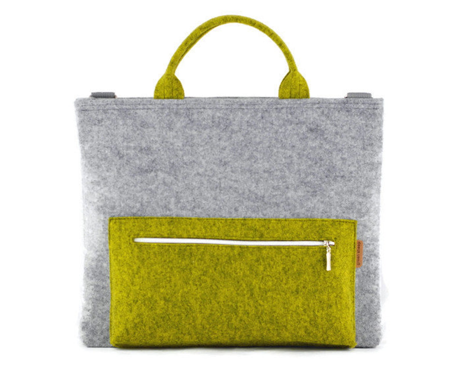 Lime Green Felt Laptop Bag, Modern Minimalist Messenger Bag, Gray and ...