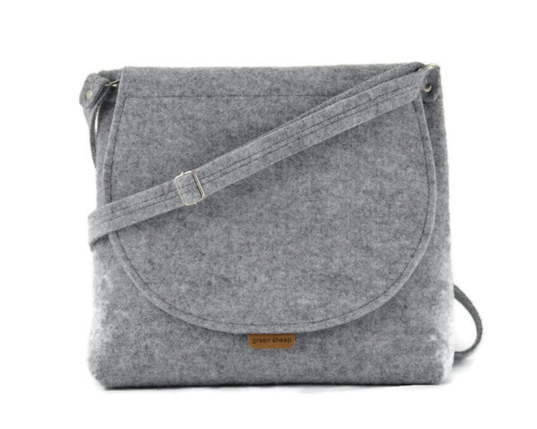 Crossbody Felt Minimalist Purse, Medium Size Gray Felted Handbag, Grey ...