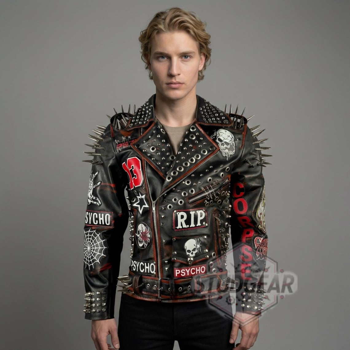 Extreme Studded Drip Black Leather Biker Jacket | White Splatter ...