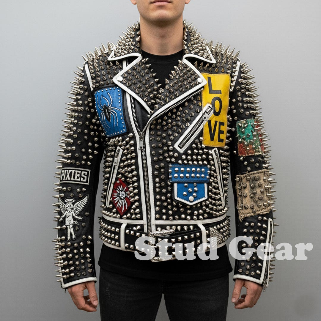 Rebel Fashion Gothic Punk Jacket | Black Red Studded Leather | Extreme ...