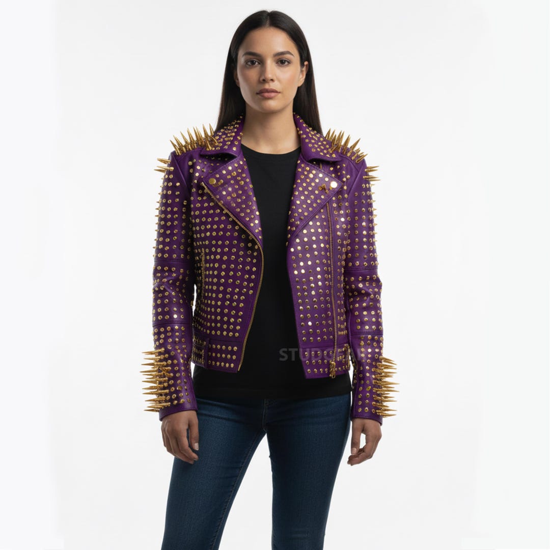 Extreme Studded Spiked Biker Jacket | Women's Multi-color Leather Punk ...