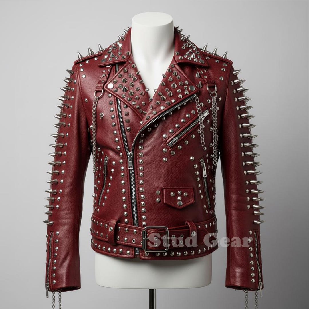 Extreme Studded Leather Biker Jacket | Bold Multi-color Gothic Rock ...