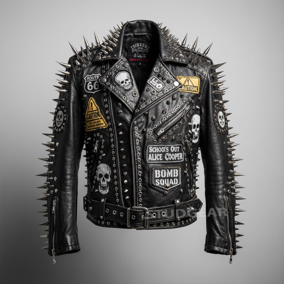 Studded Black Leather Spiked Biker Jacket Men | Maximalist Silver Studs ...