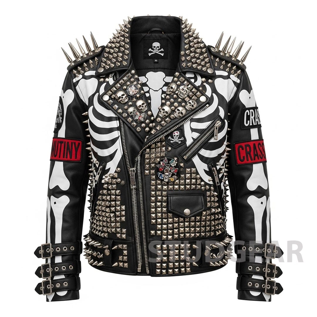 Studded Extreme Black Leather Skeleton Jacket | Towering Spikes & Crass ...